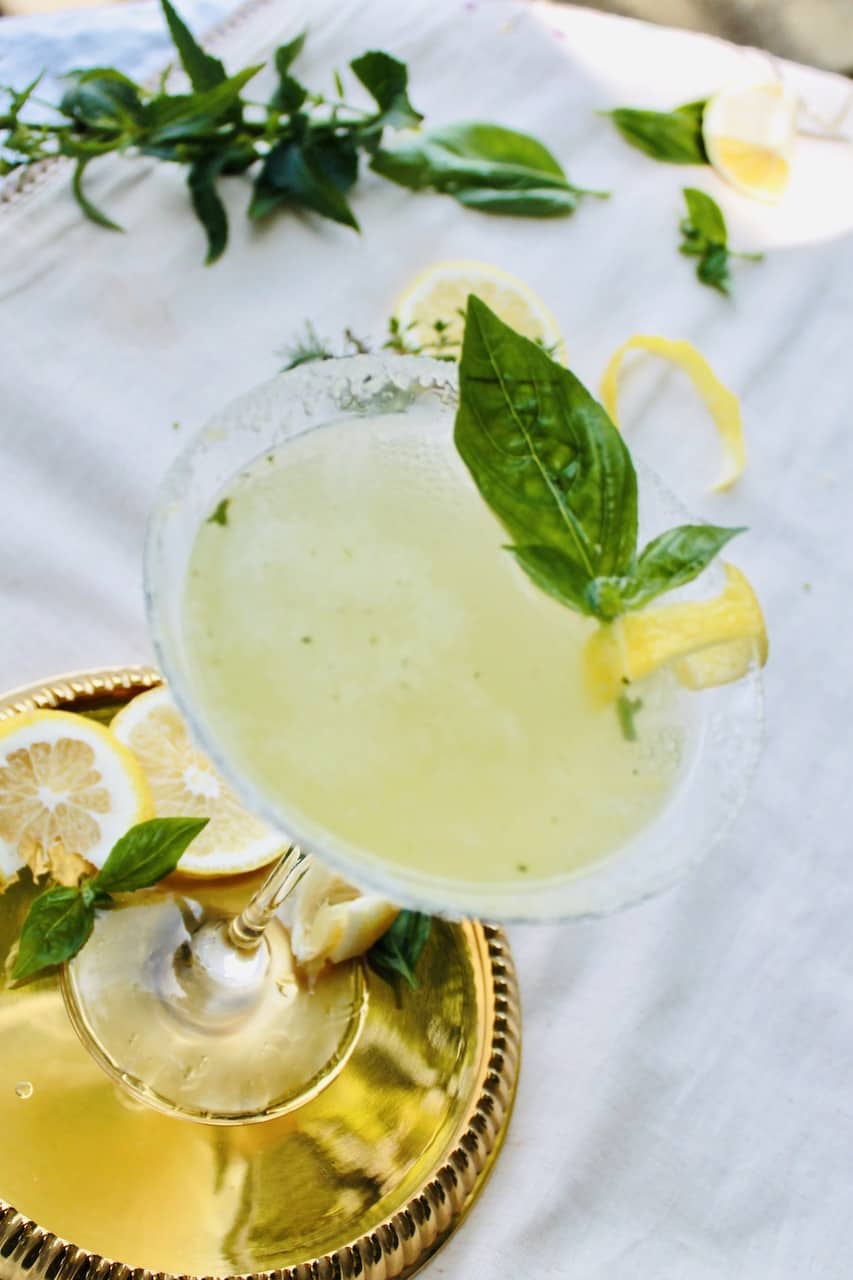 A Vibrant Lemon Basil Vodka Martini Cocktail