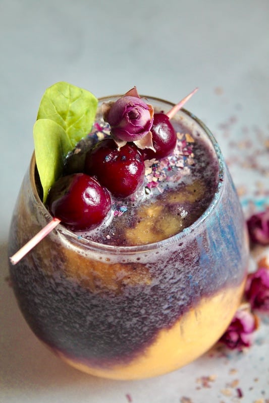 Butterfly Pea Flower Recipe Smoothie with Mango and Cherry