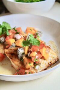 Zesty Grilled Cod Recipe with Mango Dragon Fruit Salsa