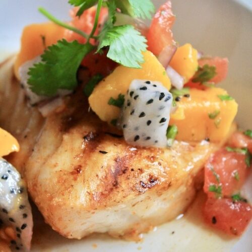 Zesty Grilled Cod Recipe with Mango Dragon Fruit Salsa