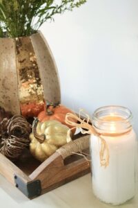 Simple Fall Kitchen Table Decor with Sunflowers and Pumpkins