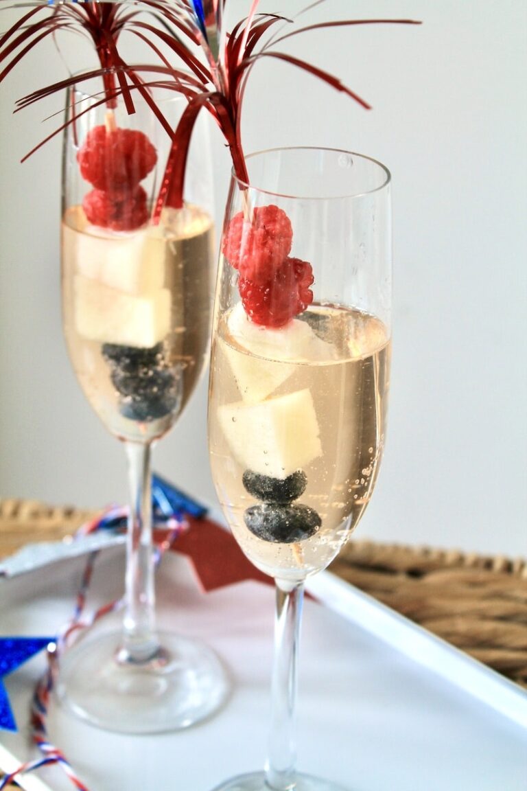 4th of July Red White And Blue Drink With Fruit And Prosecco