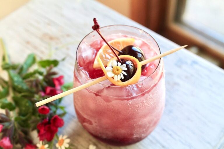 Easy Summer Bourbon Cocktail with Sweet Crushed Cherries and Lemon