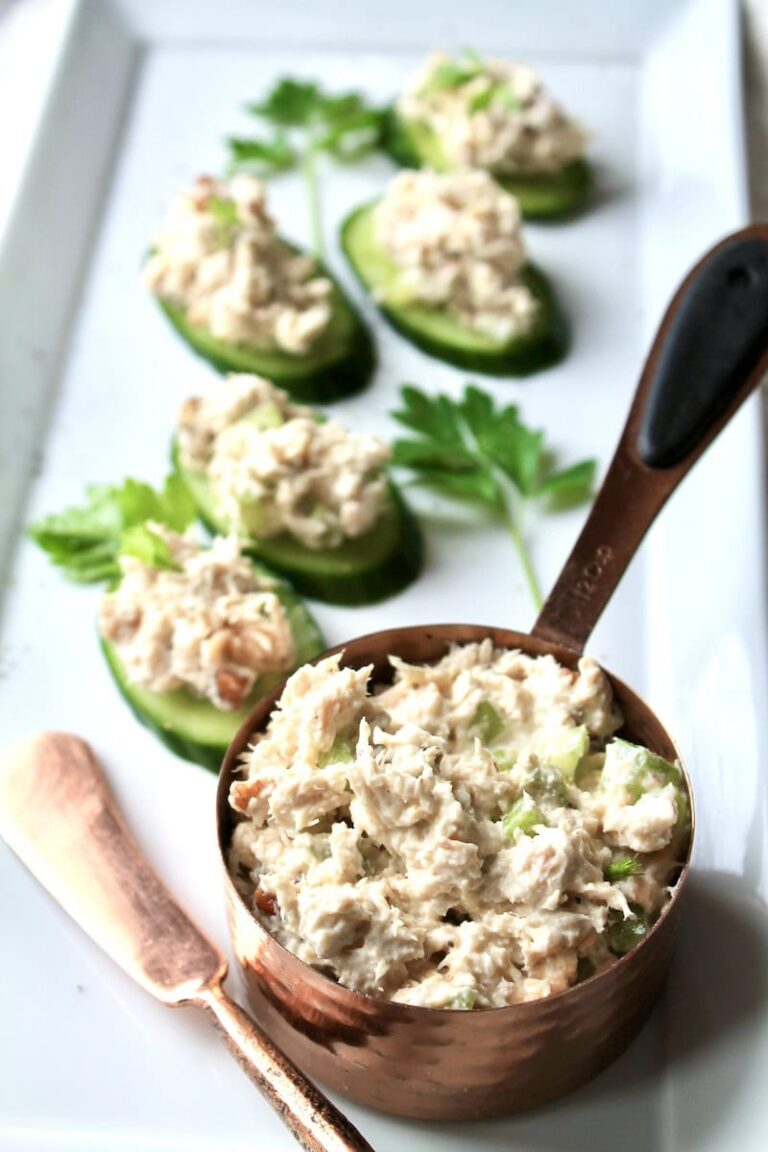Creamy Pecan crunch Tuna Salad Recipe with sliced cucumber